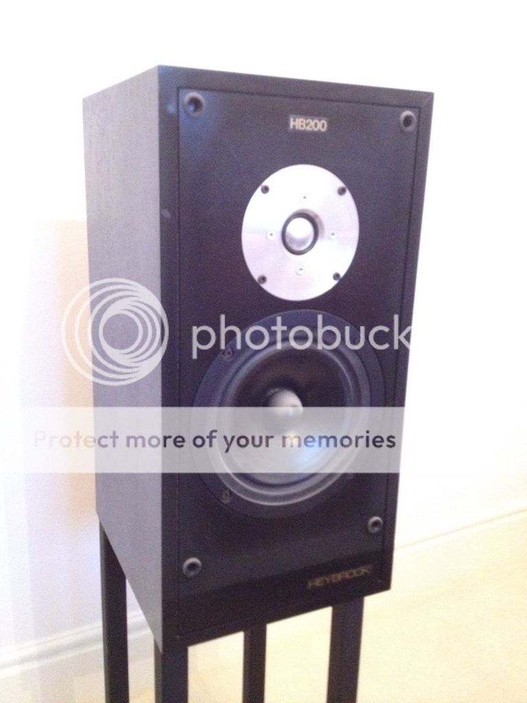 Heybrook hb-200 speakers with steel stands